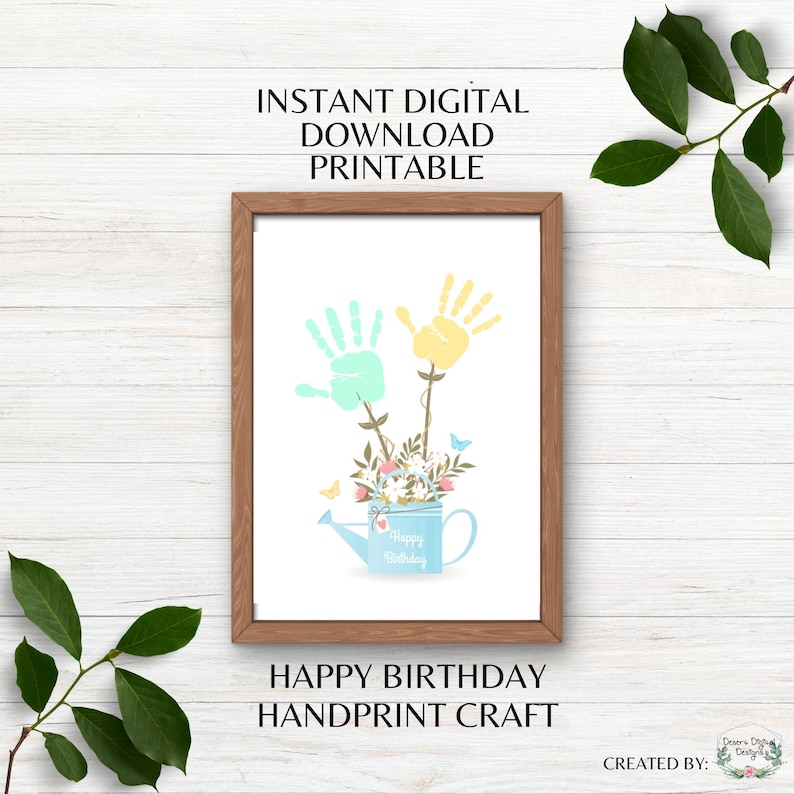 Happy Birthday Handprint Flower Art Gift Birthday Paint Gift Handprint ...