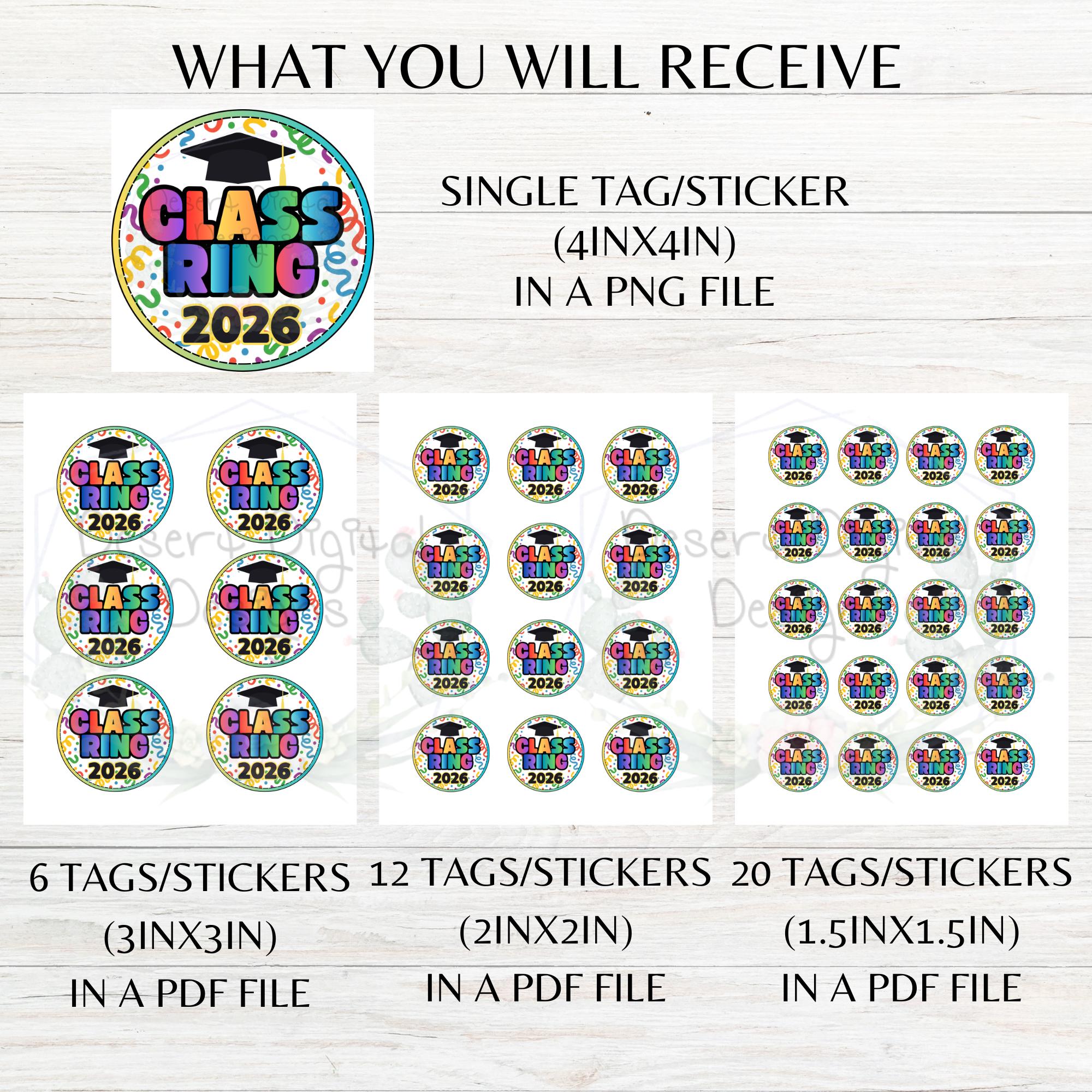 2026 Printable Class Ring Sticker Colorful Class Ring 2026 Tag ...