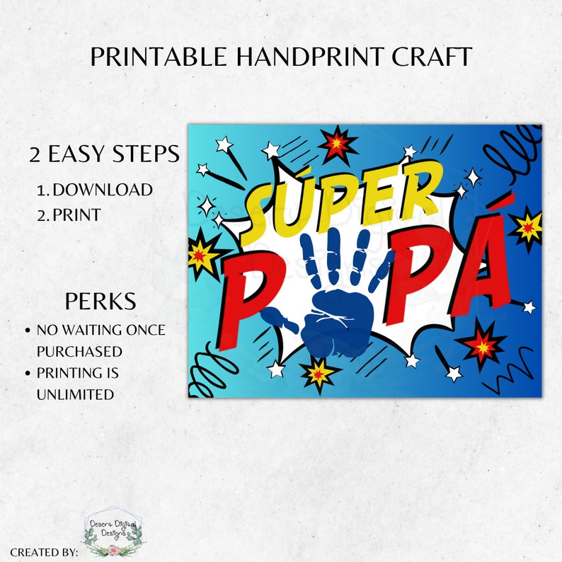 Printable Spanish Super Papa Handprint Art Father's Day - Etsy