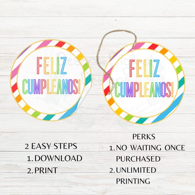 Feliz Cumpleanos Stickers Printable Spanish Happy Birthday Favor Tags ...
