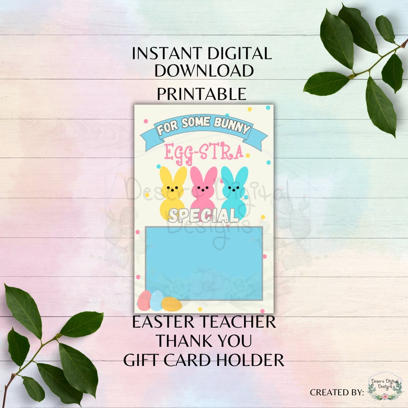Teacher's Thank You Printable Easter Gift Card Holder Easter Themed ...