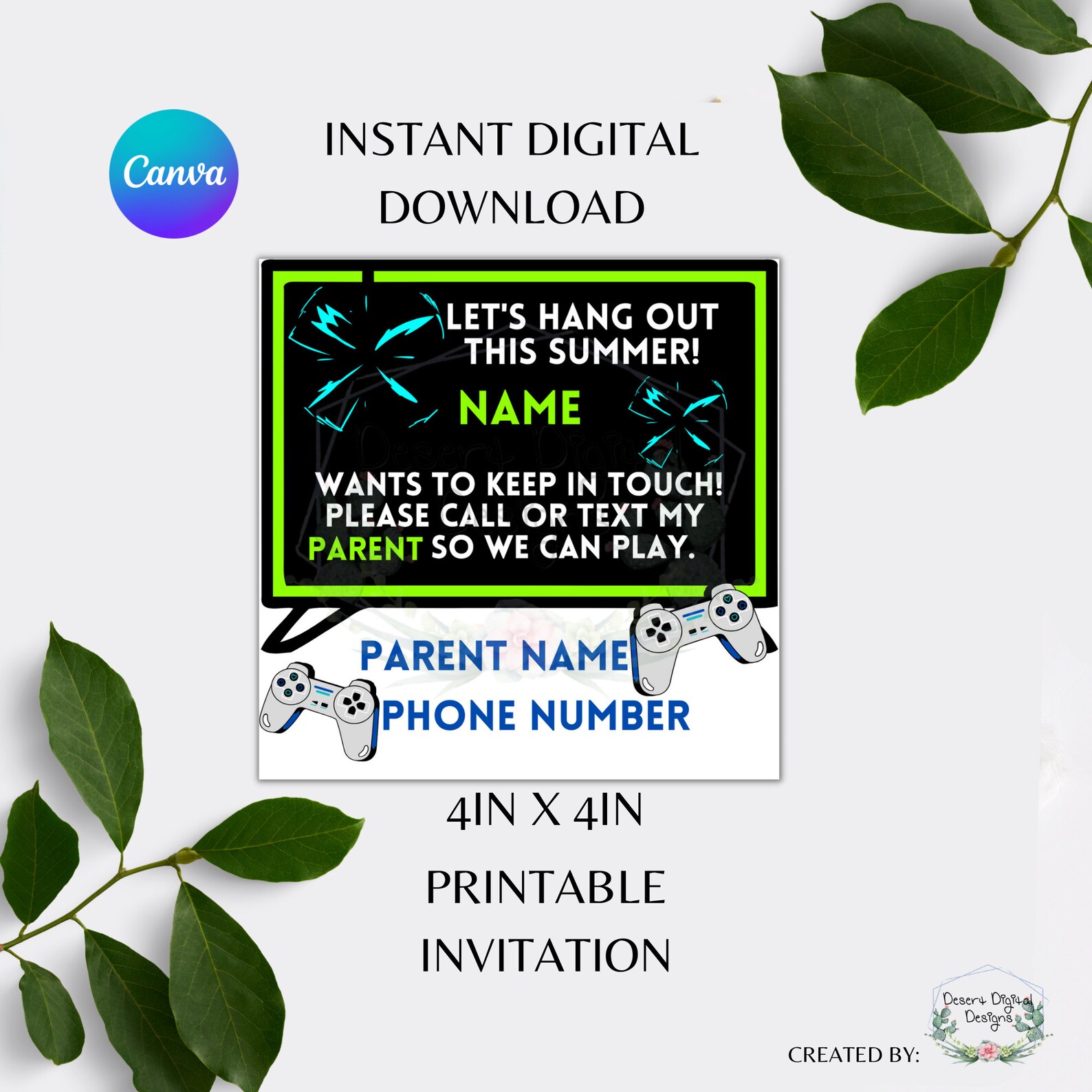Editable Gamer Let's Hangout Invite Printable Playdate Invite Card ...