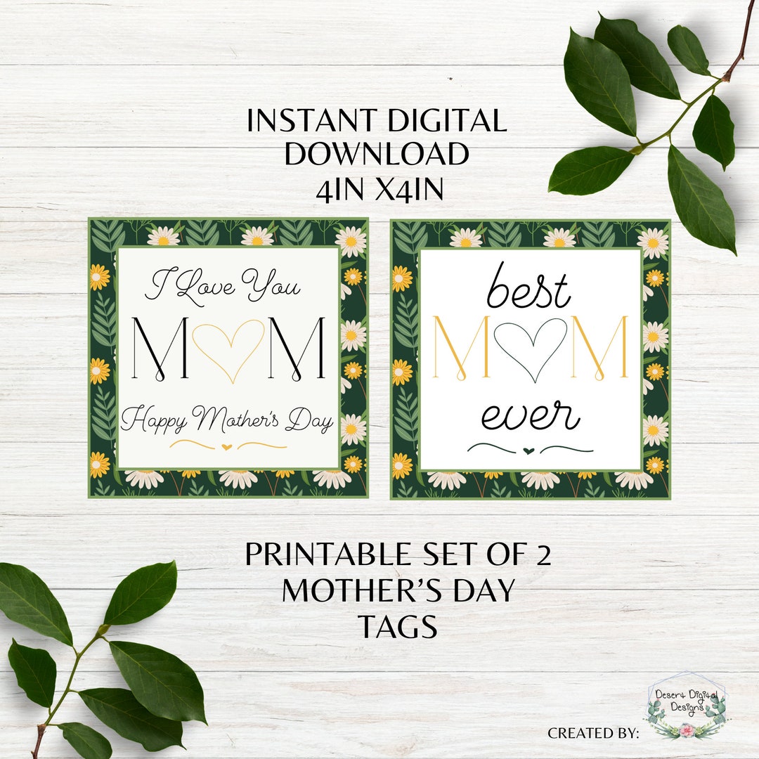 Happy Mother's Day Tags Printable I Love You Mom Tags Set of 2 Best Mom ...