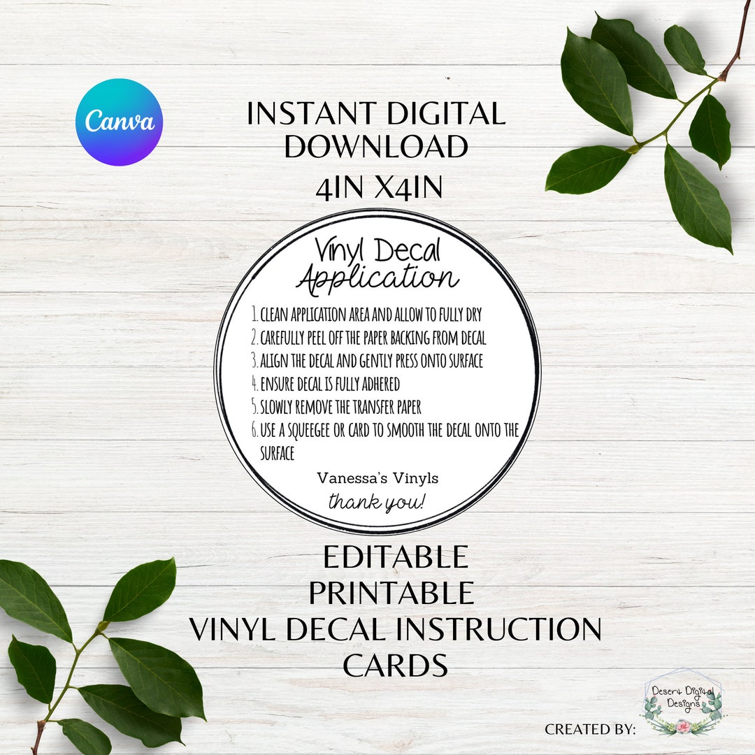 Vinyl Decal Instruction Card Editable Instruction Tag or Card Small ...