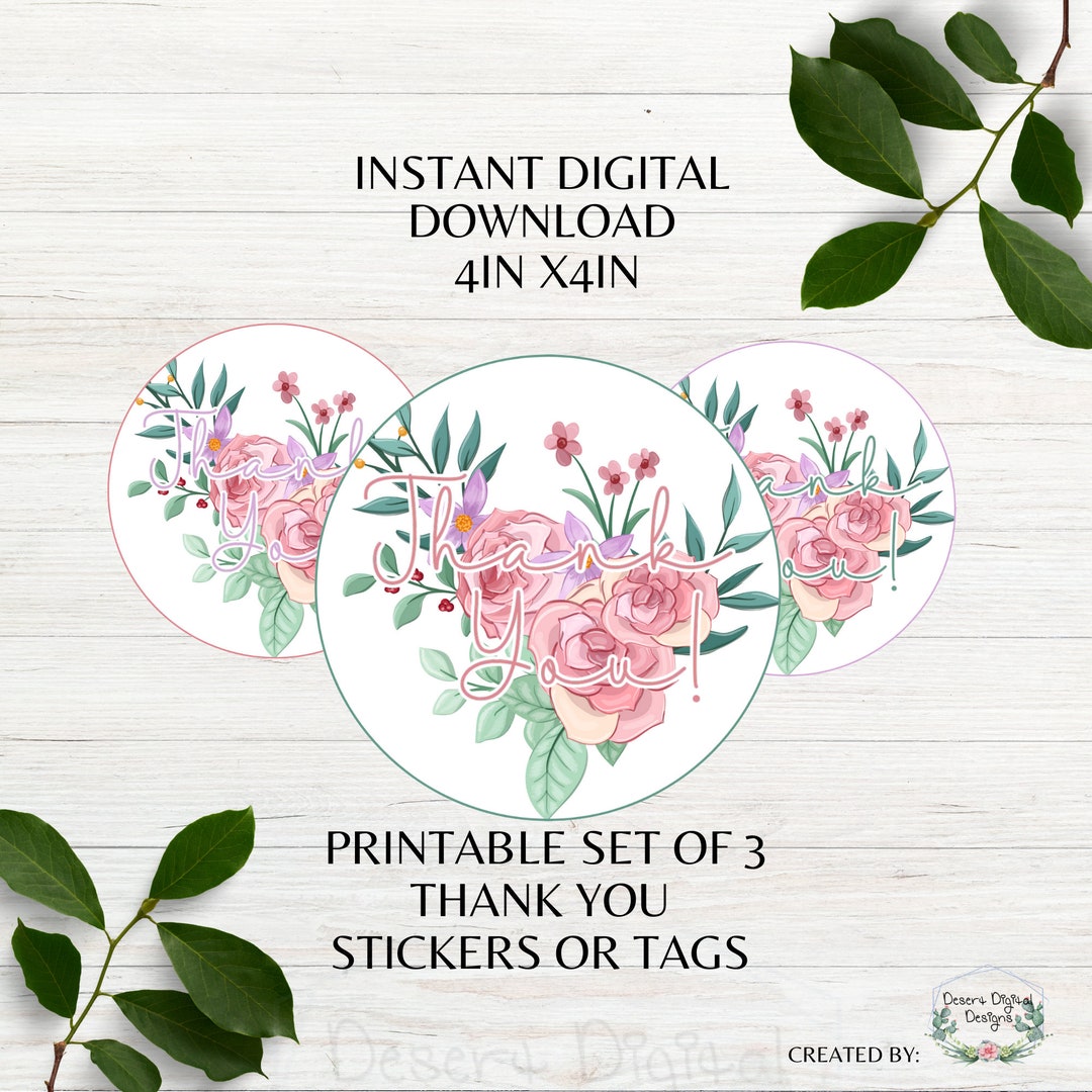 Thank You Stickers Printable Small Business Thank You Stickers Set of 3 ...