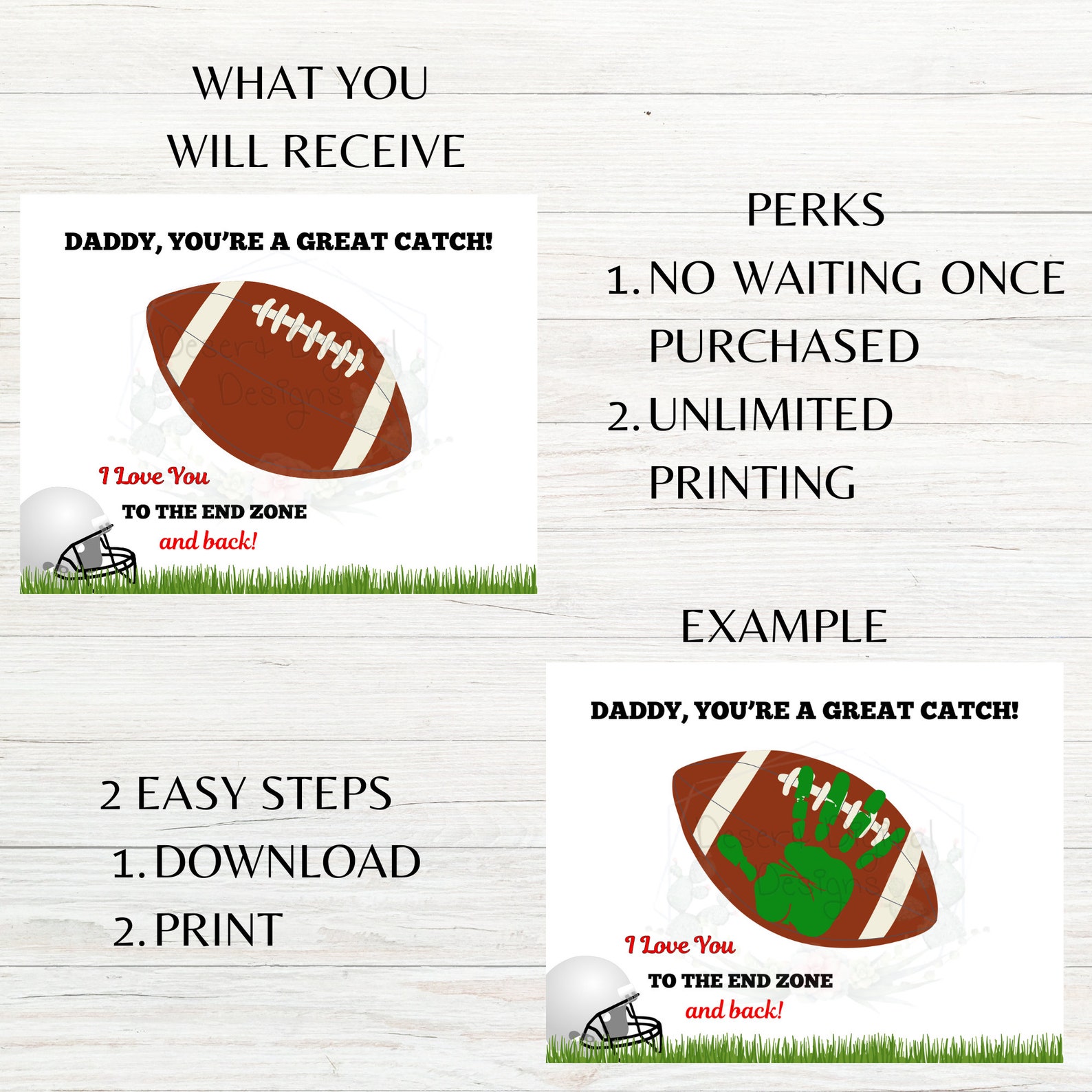 Football Father's Day Your a Great Catch Printable Handprint Craft Kids ...
