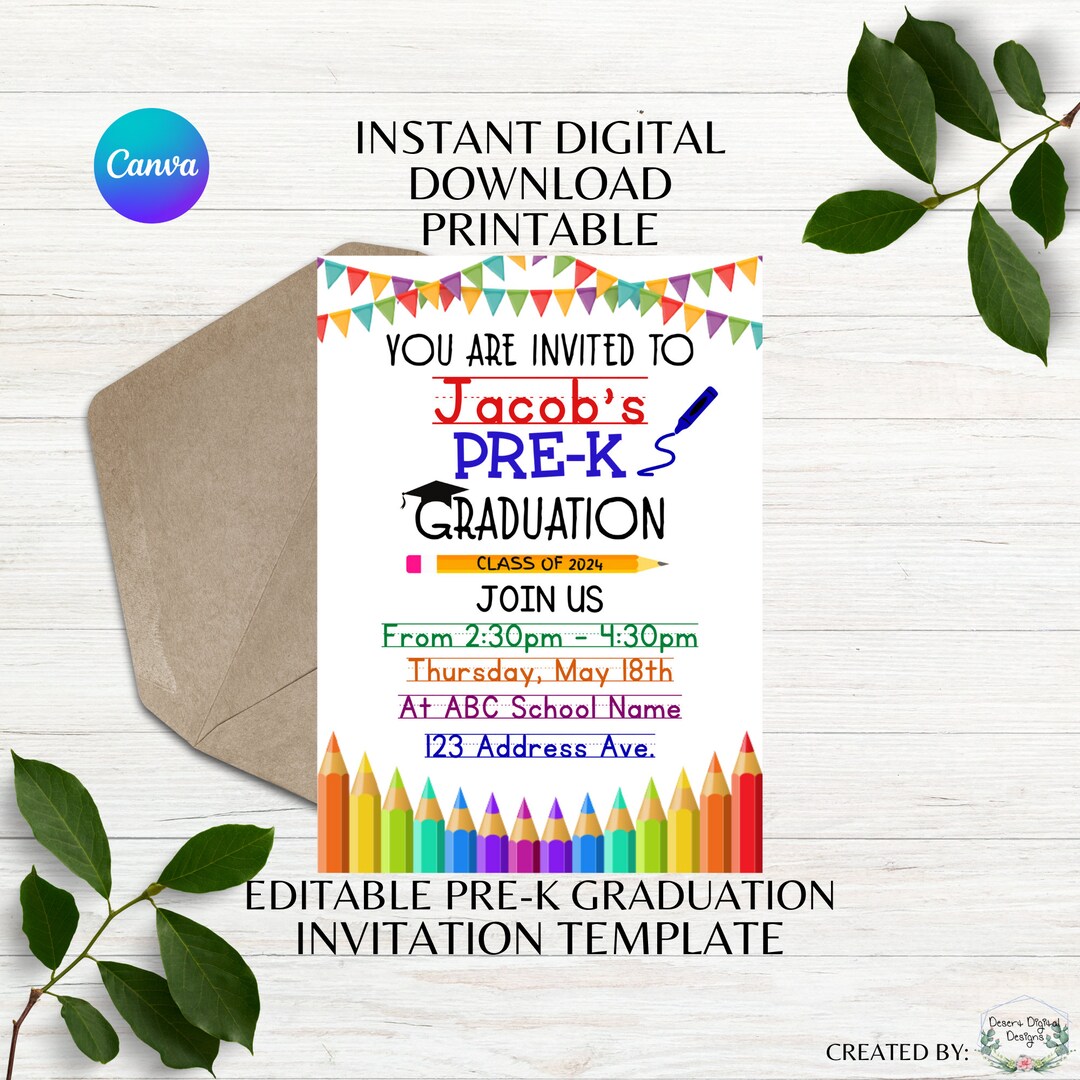 Preschool Editable Graduation Invitation Printable Prek Graduation ...