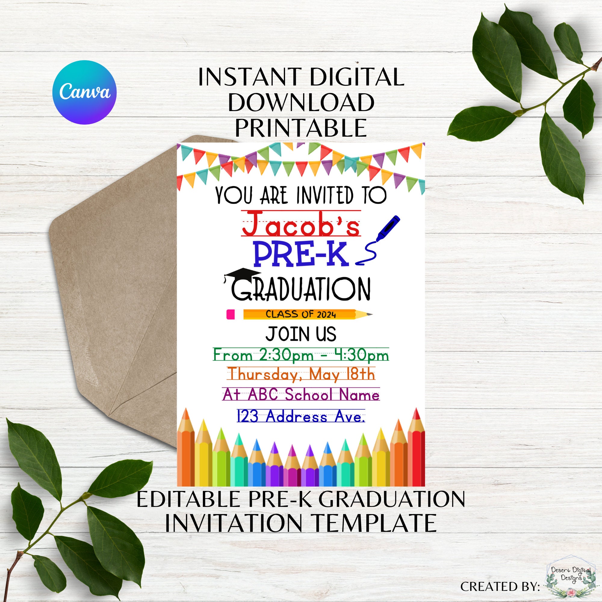 Preschool Editable Graduation Invitation Printable Prek Graduation ...