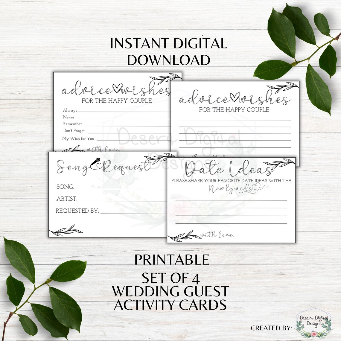 Wedding Guest Activity Bundle Printable Wedding Song Request Card ...