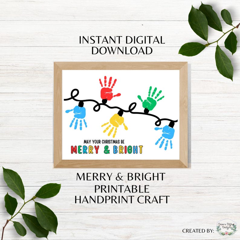 Merry & Bright Handprint Printable Christmas Lights Craft Handprint ...