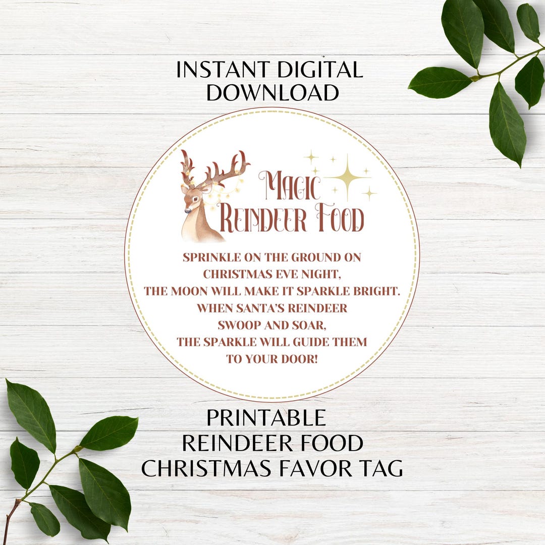 Magic Reindeer Food Stickers Printable Reindeer Food Tags Christmas Eve ...