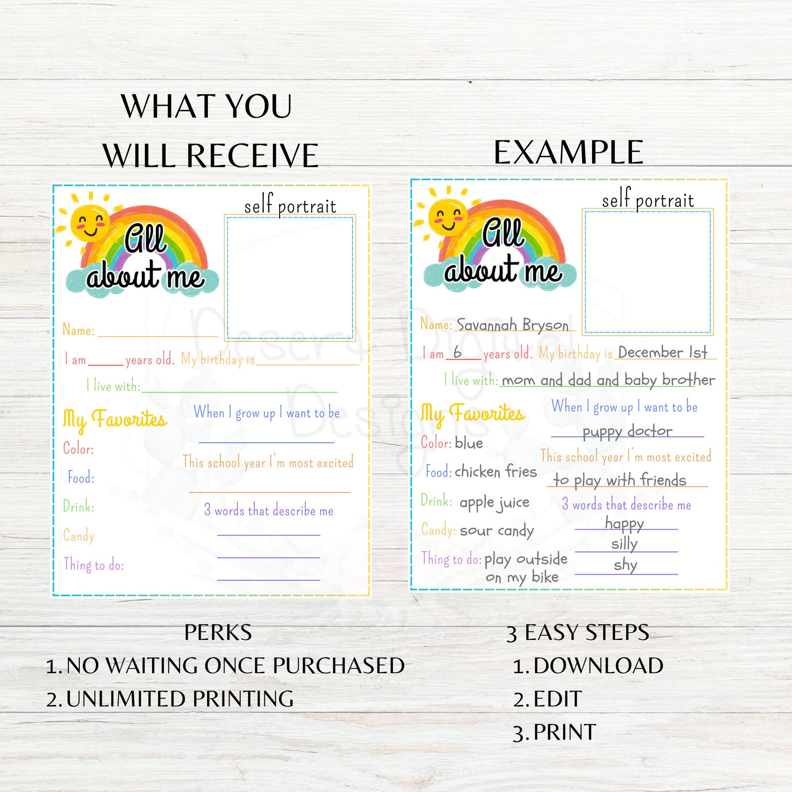All About Me Printable Back to School Worksheet First Day of School All ...