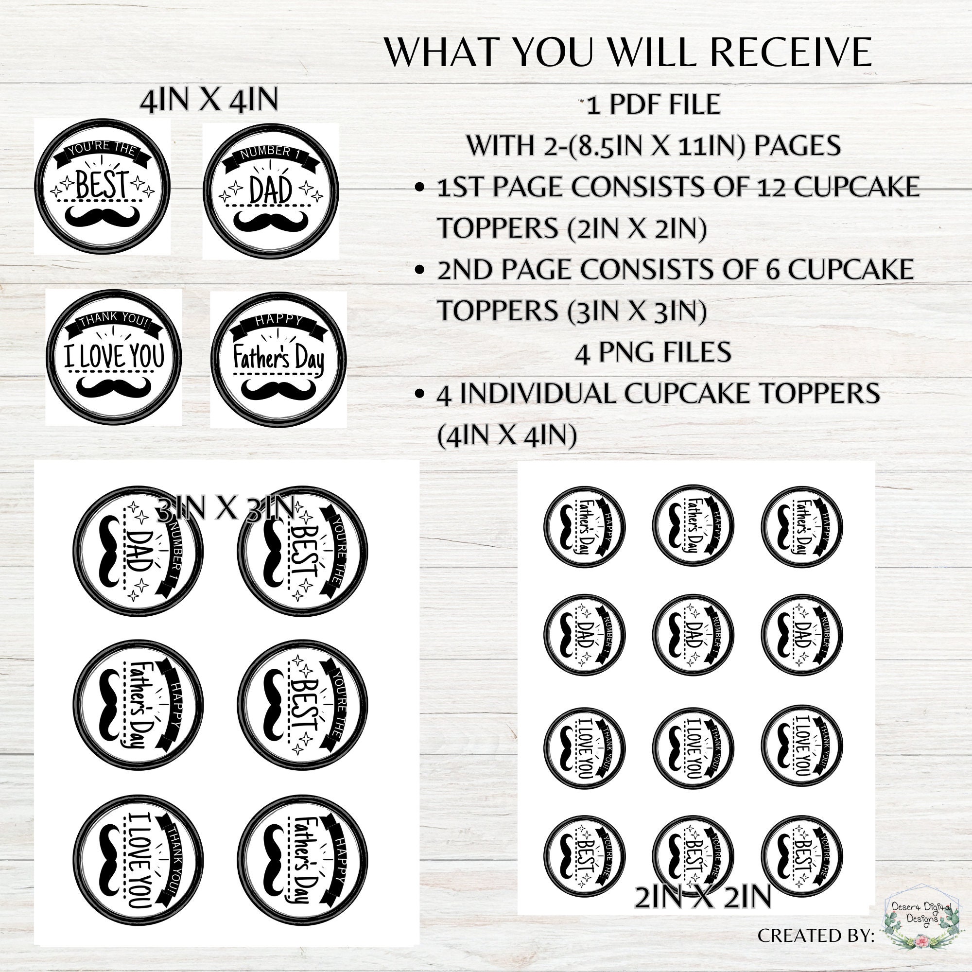 Father's Day Printable Cupcake Toppers Mustache Themed Toppers Sticker ...