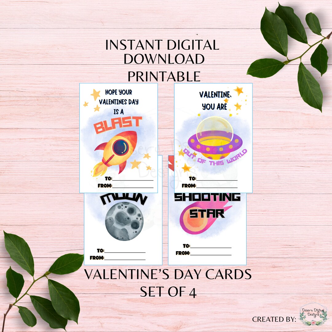 Spaced Themed Printable Valentine's Day Cards Set of 4 Valentine Cards ...
