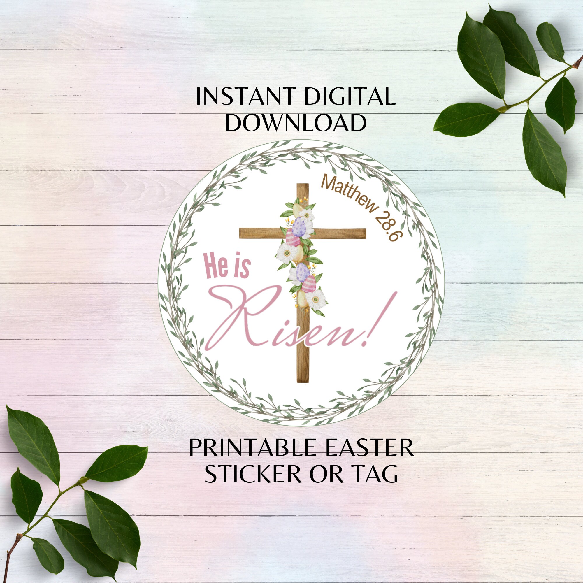 He is Risen Printable Sticker or Tag Easter He is Risen Sticker Favor ...