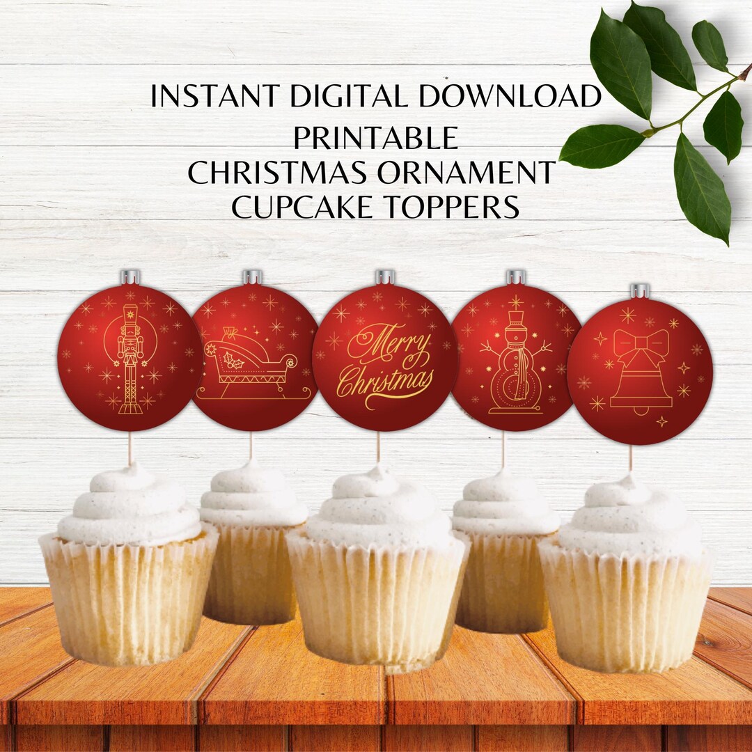 Christmas Ornament Cupcake Toppers Printable Merry Christmas Cupcake ...