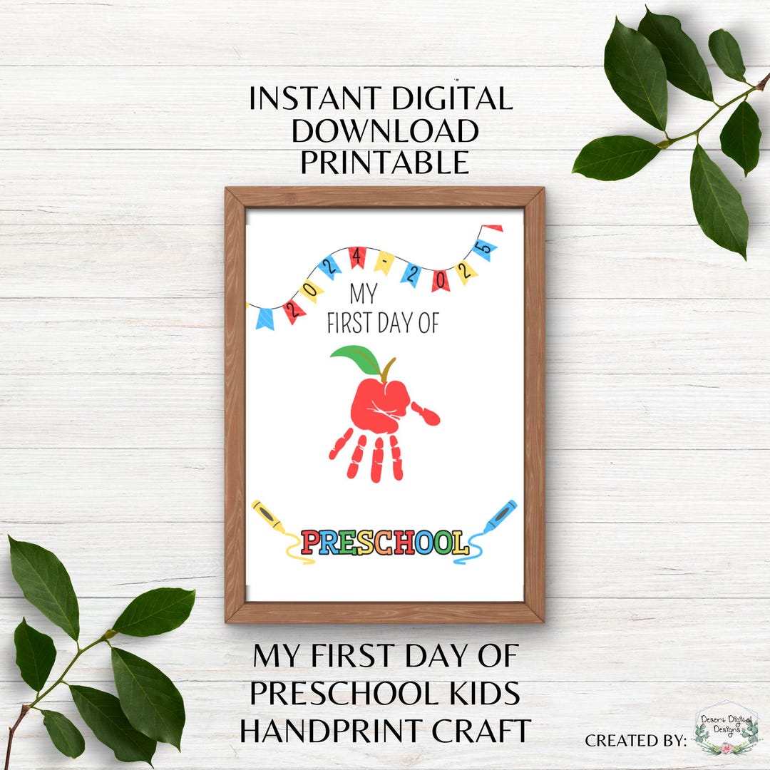 My First Day of Preschool Printable Handprint Craft Back to School ...