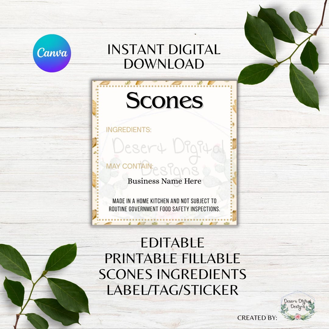 Scones Ingredient Label Editable Small Business Food Label Sticker ...
