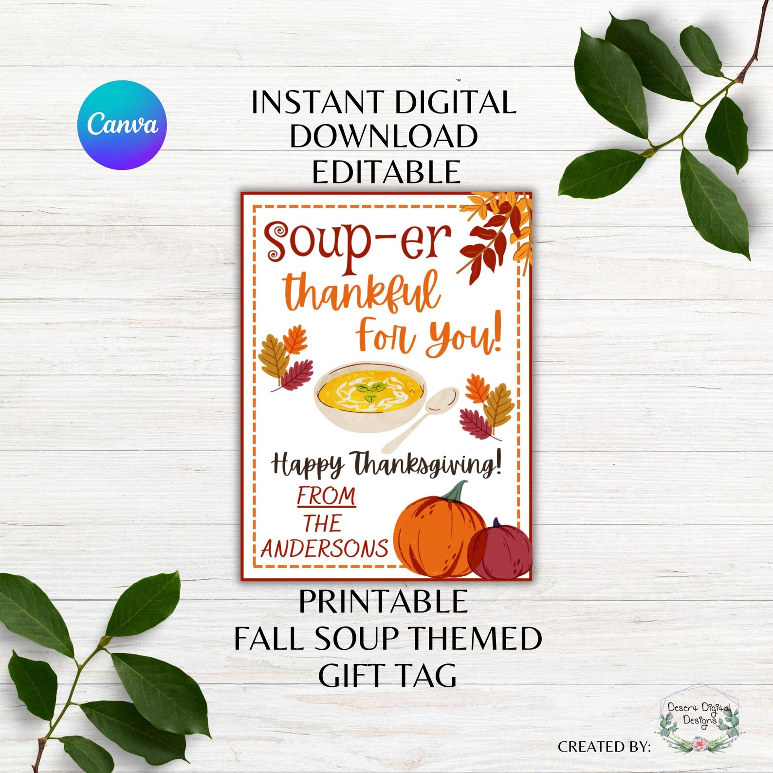 Thanksgiving Editable Soup-er Thankful Tag Printable Fall Soup-er ...