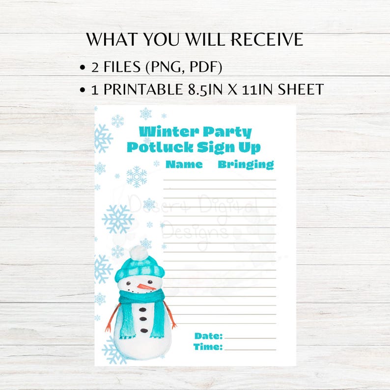 Christmas Potluck Sign up Sheet Printable Winter Potluck Sign up Sheet ...