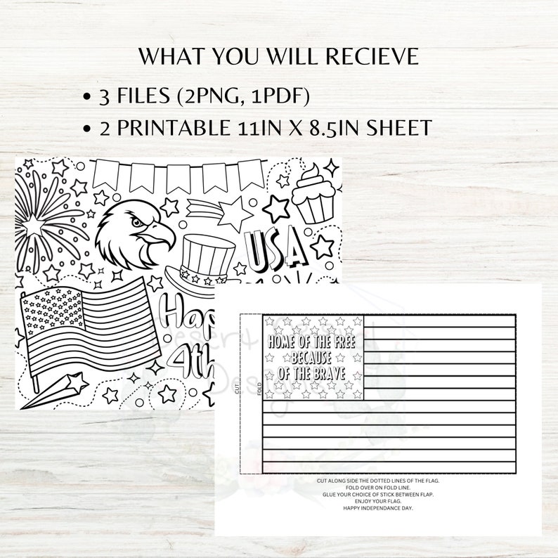 Printable 4th of July Coloring Page and Color and Cut Flag Craft July ...