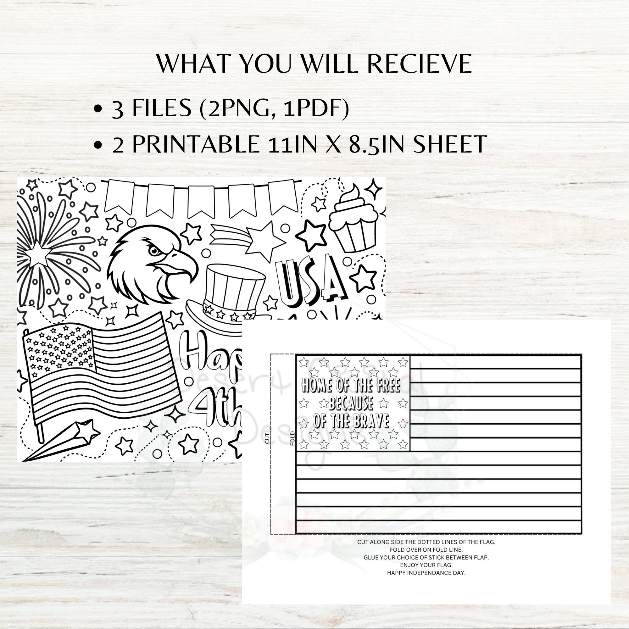 Printable 4th of July Coloring Page and Color and Cut Flag Craft July ...