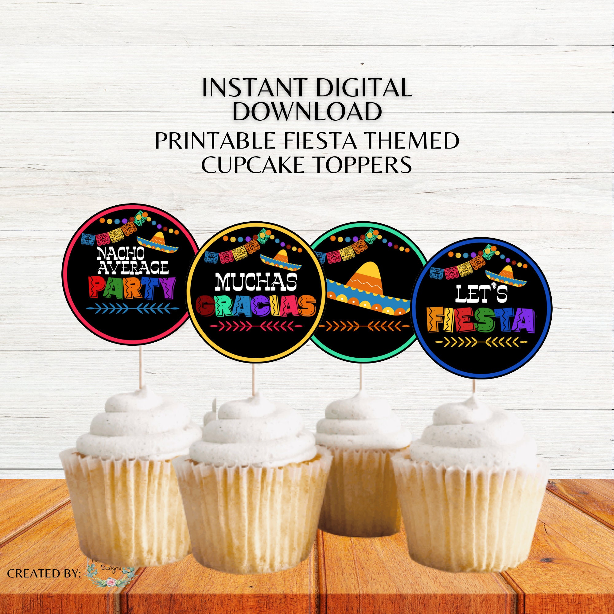 Cinco De Mayo Cupcake Toppers Printable Fiesta Themed Party Cupcake ...