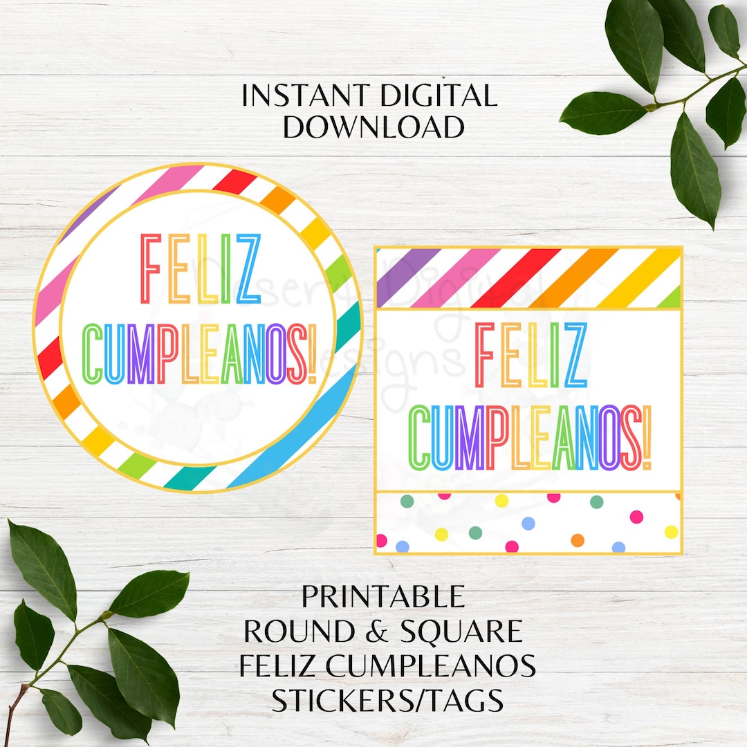 Feliz Cumpleanos Stickers Printable Spanish Happy Birthday Favor Tags ...
