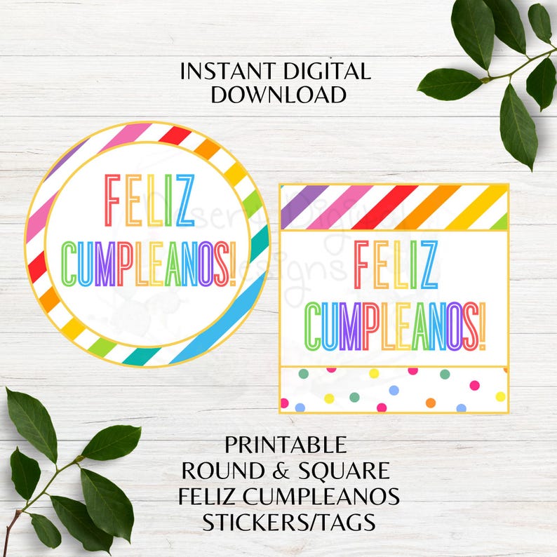 Feliz Cumpleanos Stickers Printable Spanish Happy Birthday Favor Tags ...