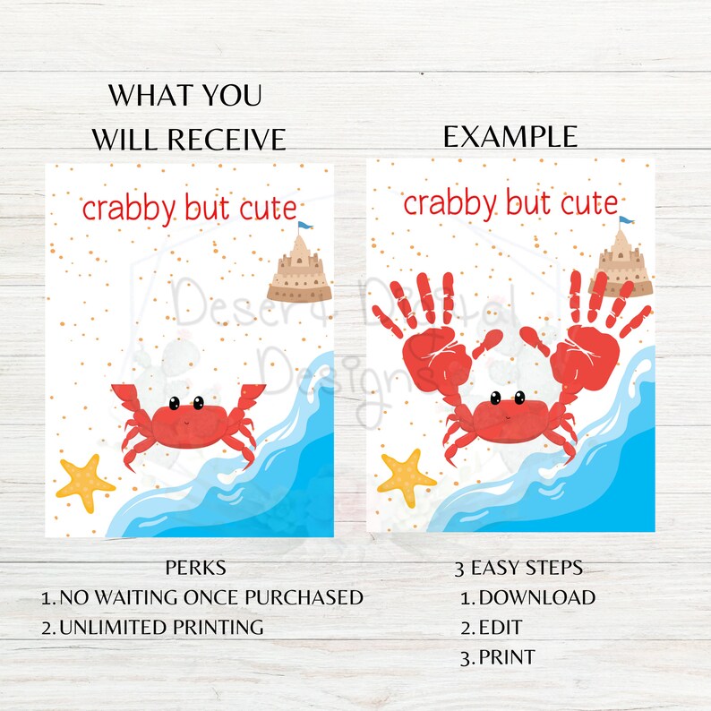 Printable Handprint Crabby but Cute Handprint Craft Summer Themed Crab ...