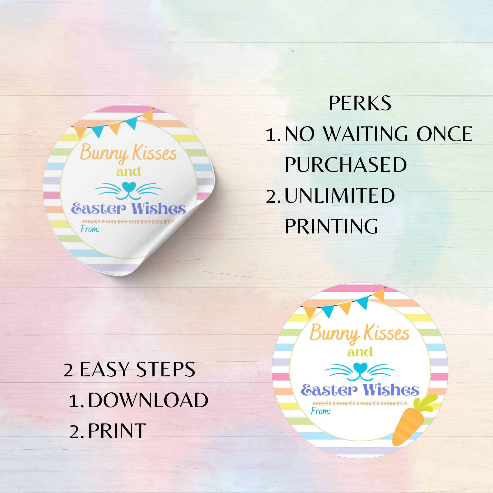 Bunny Kisses and Easter Wishes Printable Sticker or Tag Easter Sticker ...