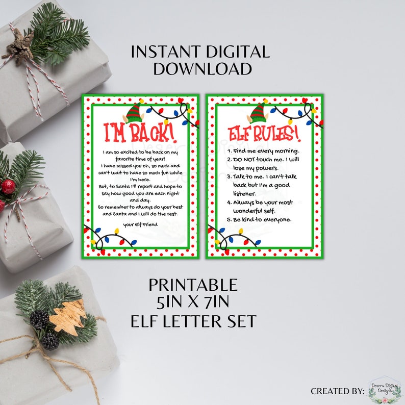 Elf Return Letter Printable Elf is Back Letter and Rules Set of 2 Elf ...