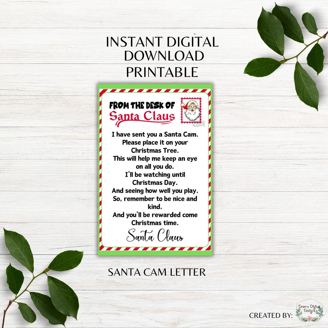 Santa Cam Letter Printable Santa Letter for Sant Cam Santa is Watching ...