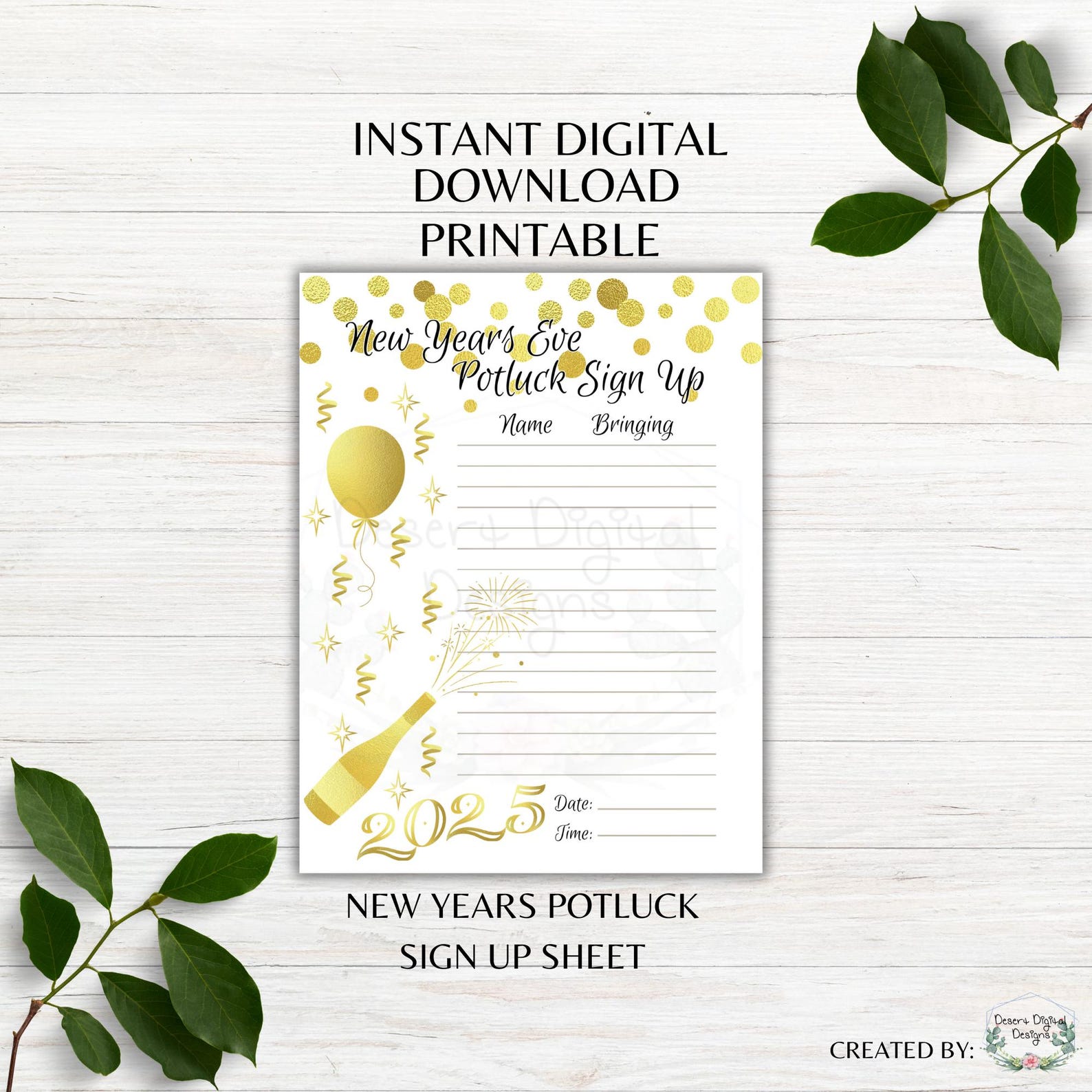 New Years Eve Potluck Sign up Sheet Printable Potluck Sign up Sheet ...