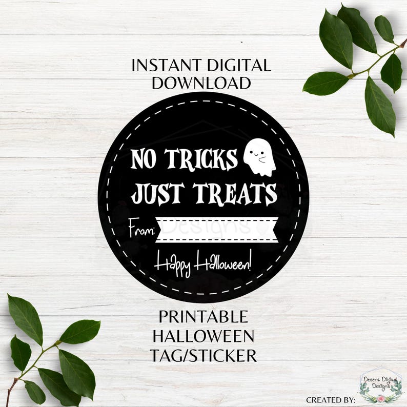 No Tricks Just Treats Printable Halloween Sticker Happy Halloween ...