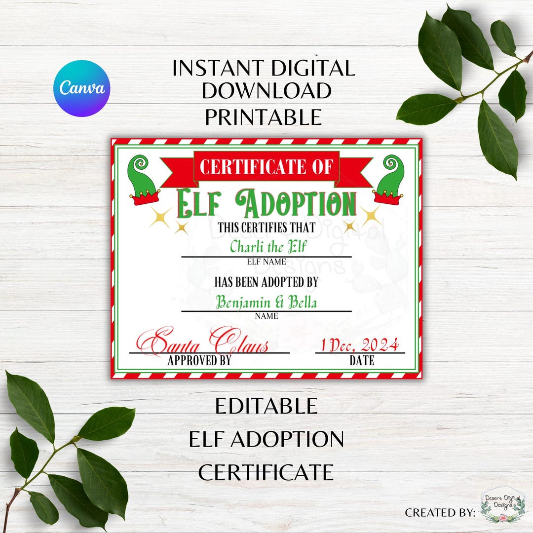 Elf Adoption Certificate Editable Elf Adoption Printable Elf Adoption ...