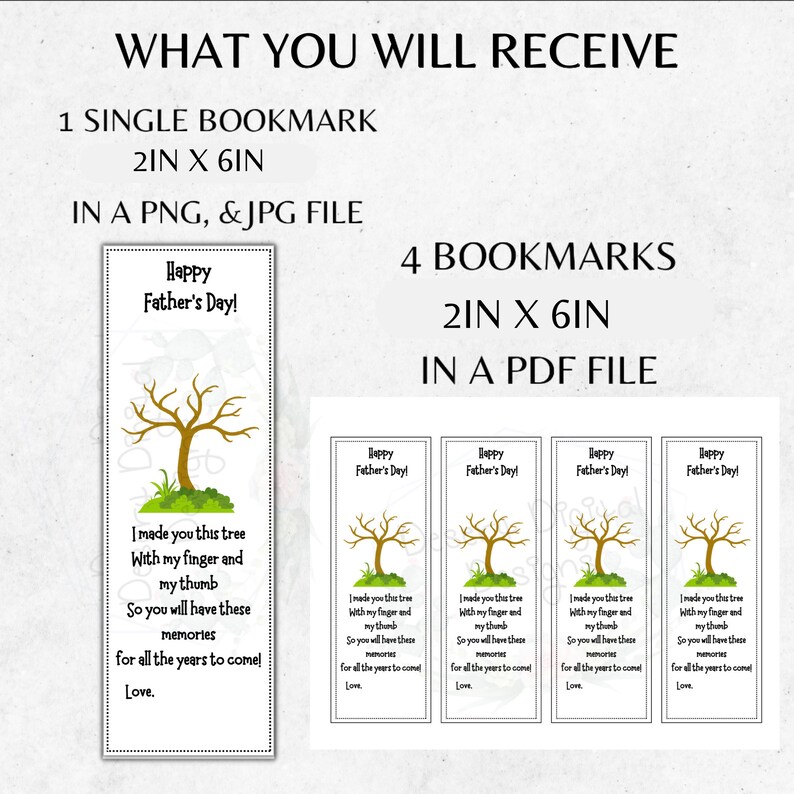 Printable Father's Day Bookmark Tree Fingerprint Bookmark - Etsy