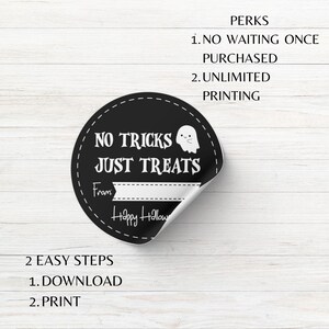 No Tricks Just Treats Printable Halloween Sticker Happy Halloween ...
