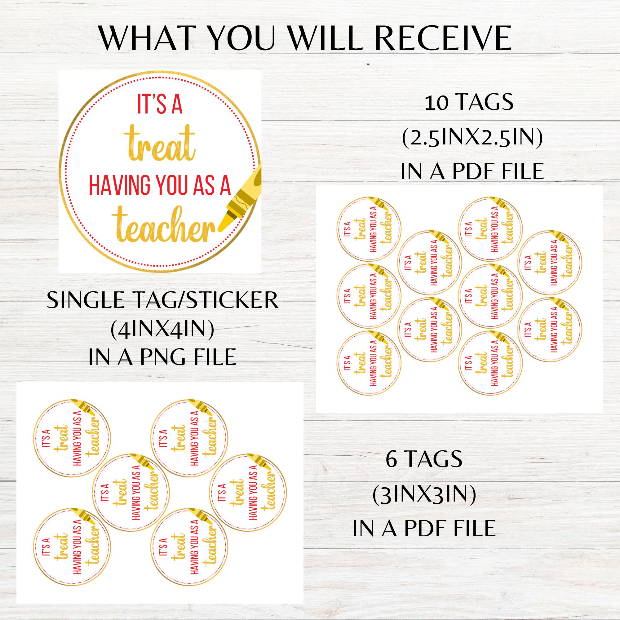 It's a Treat Having You as a Teacher Ready to Print Favor Tags Teacher ...