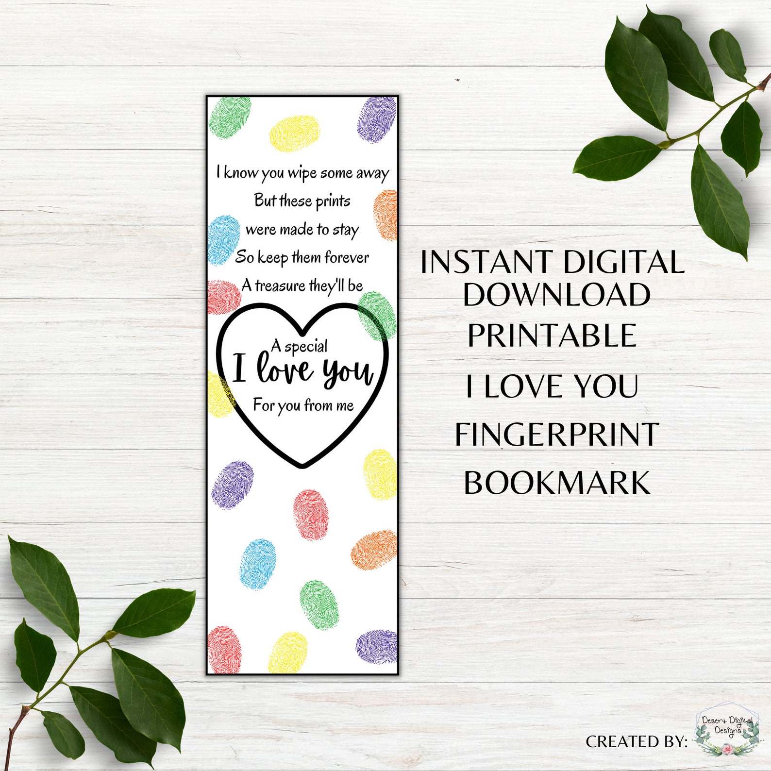 I Love You Printable Bookmark Fingerprint Mother's Day Bookmark Father ...