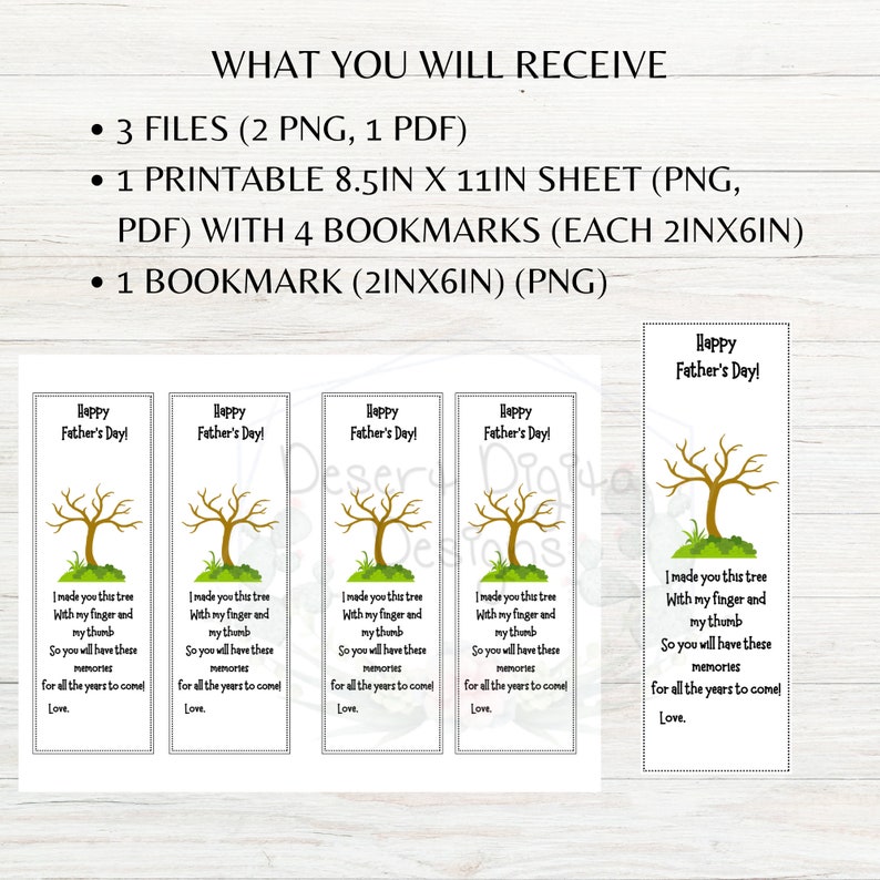 Printable Father's Day Bookmark Tree Fingerprint Bookmark Father's Day ...