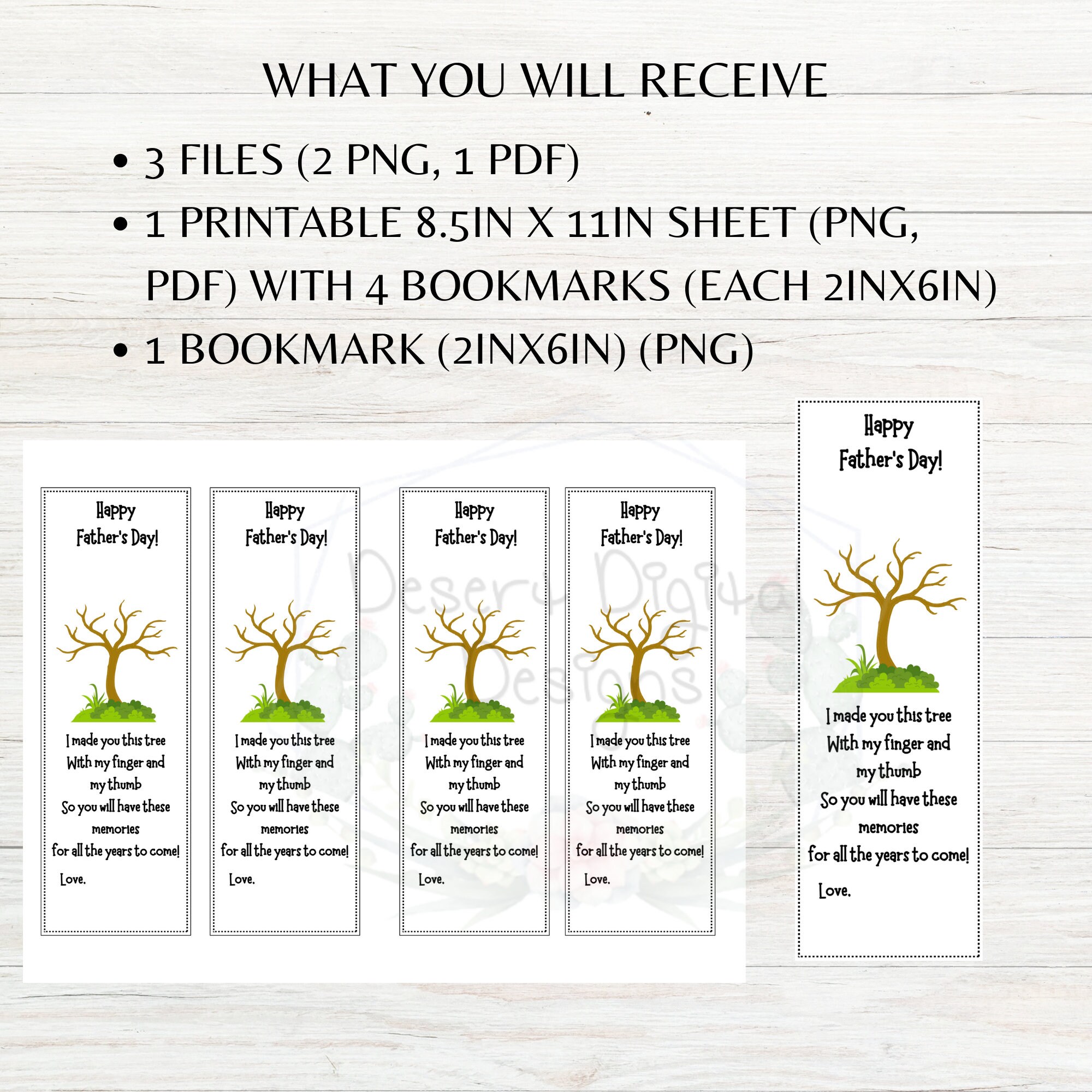 Printable Father's Day Bookmark Tree Fingerprint Bookmark Father's Day ...