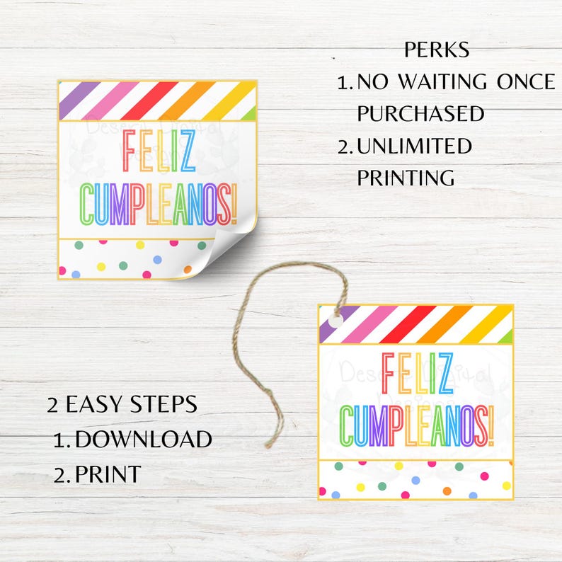 Feliz Cumpleanos Stickers Printable Spanish Happy Birthday Favor Tags ...