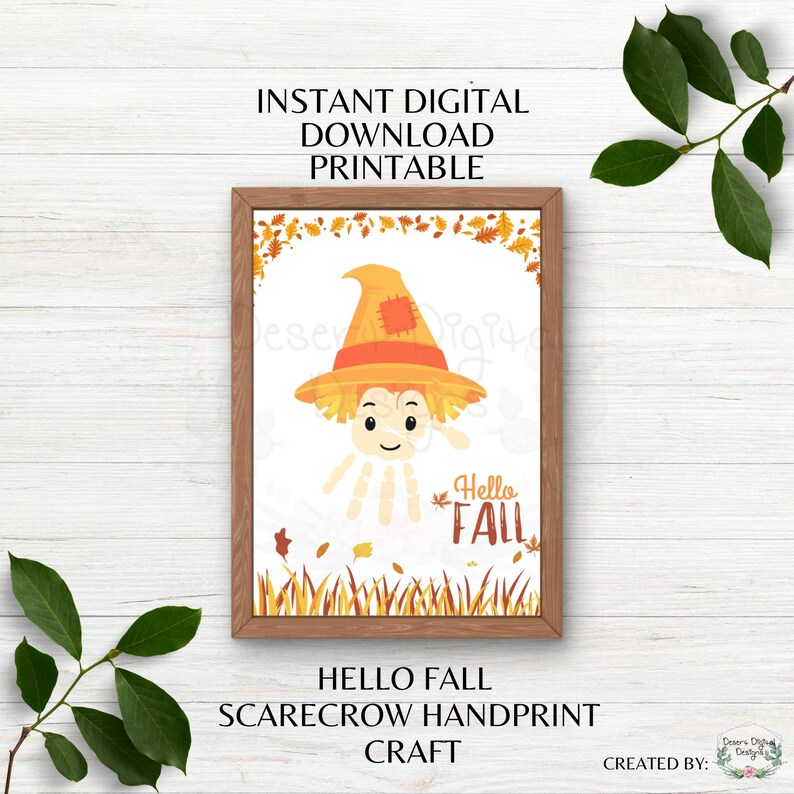 Hello Fall Printable Scarecrow Handprint Craft Thanksgiving Fall ...