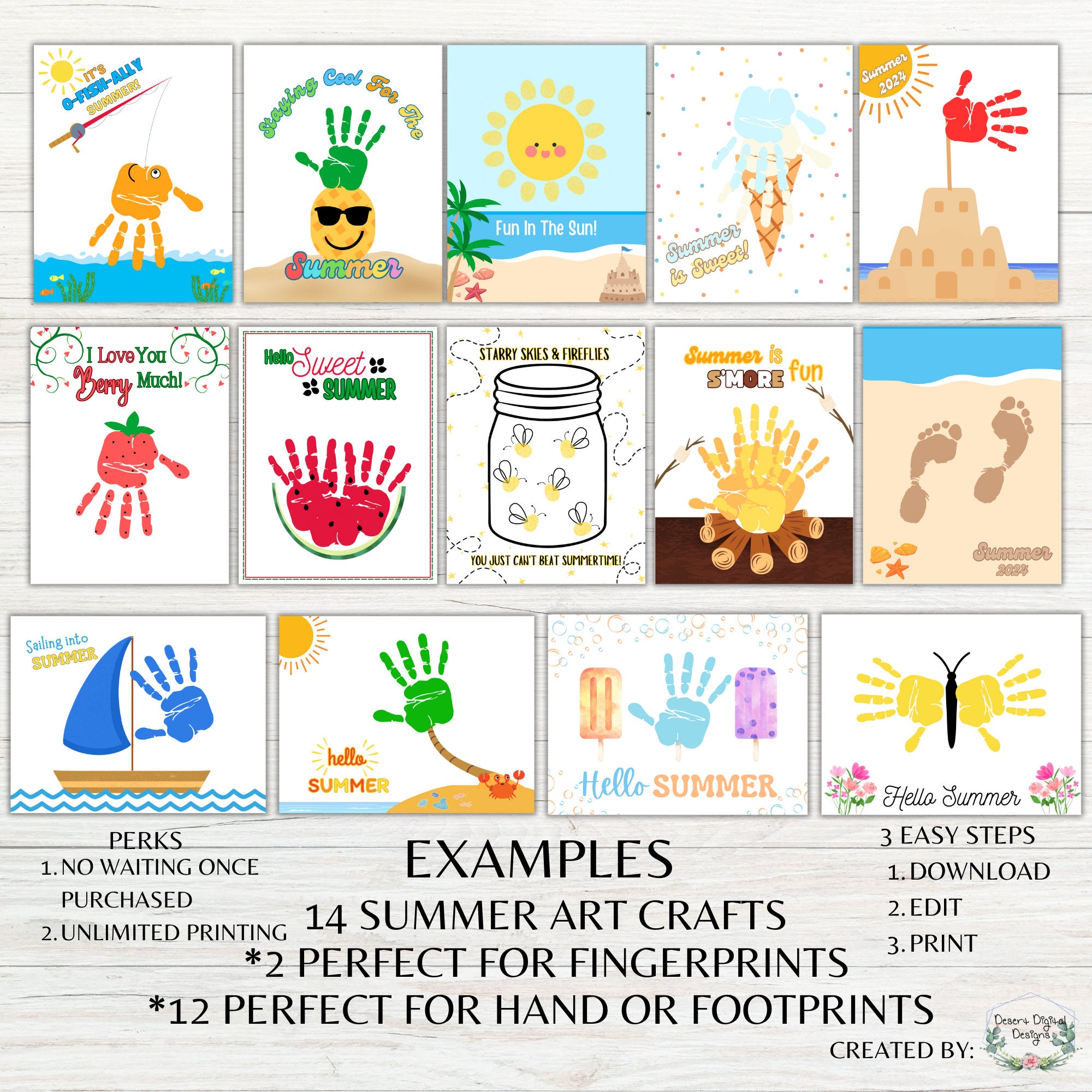 Summer Handprint Art Bundle Printable Summer Paint Crafts for Kids ...