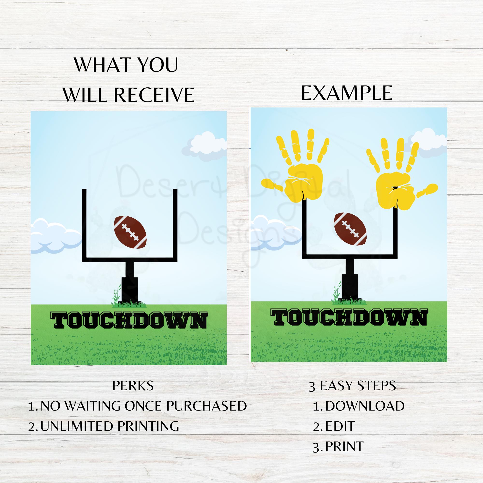 Touchdown Printable Handprint Art Classroom Kids Paint Craft Football ...