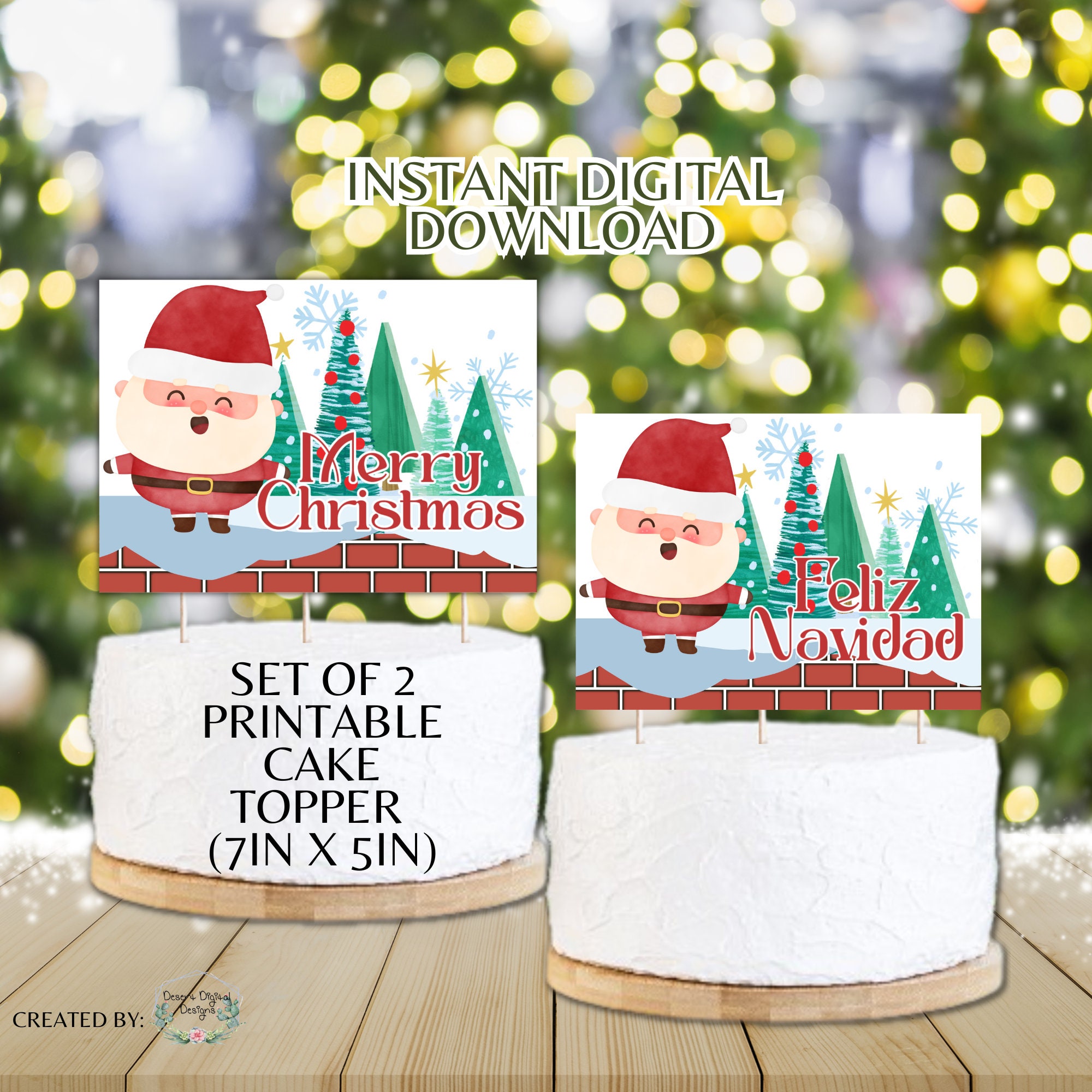 Christmas Cake Topper Printable Merry Christmas Cake Topper Feliz ...