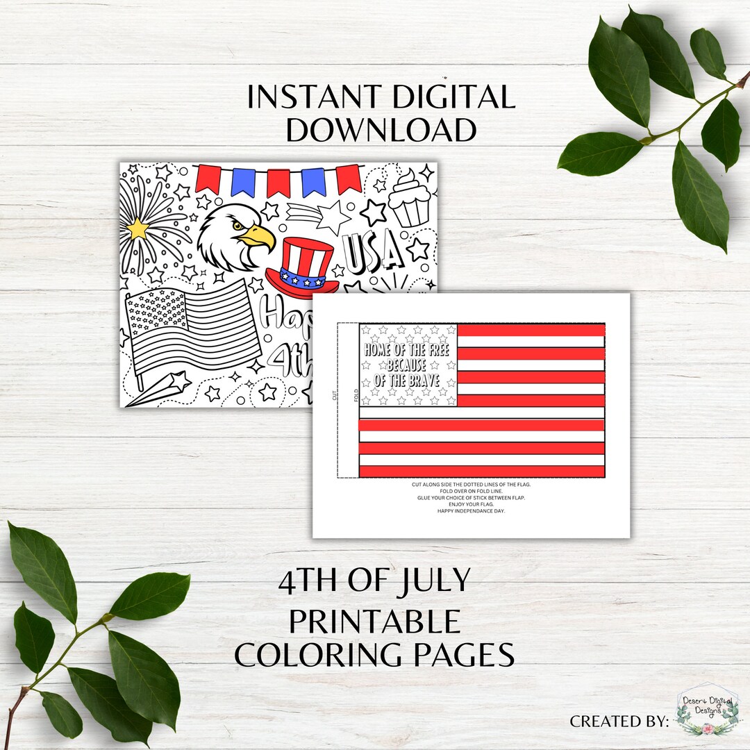 Printable 4th of July Coloring Page and Color and Cut Flag Craft July ...