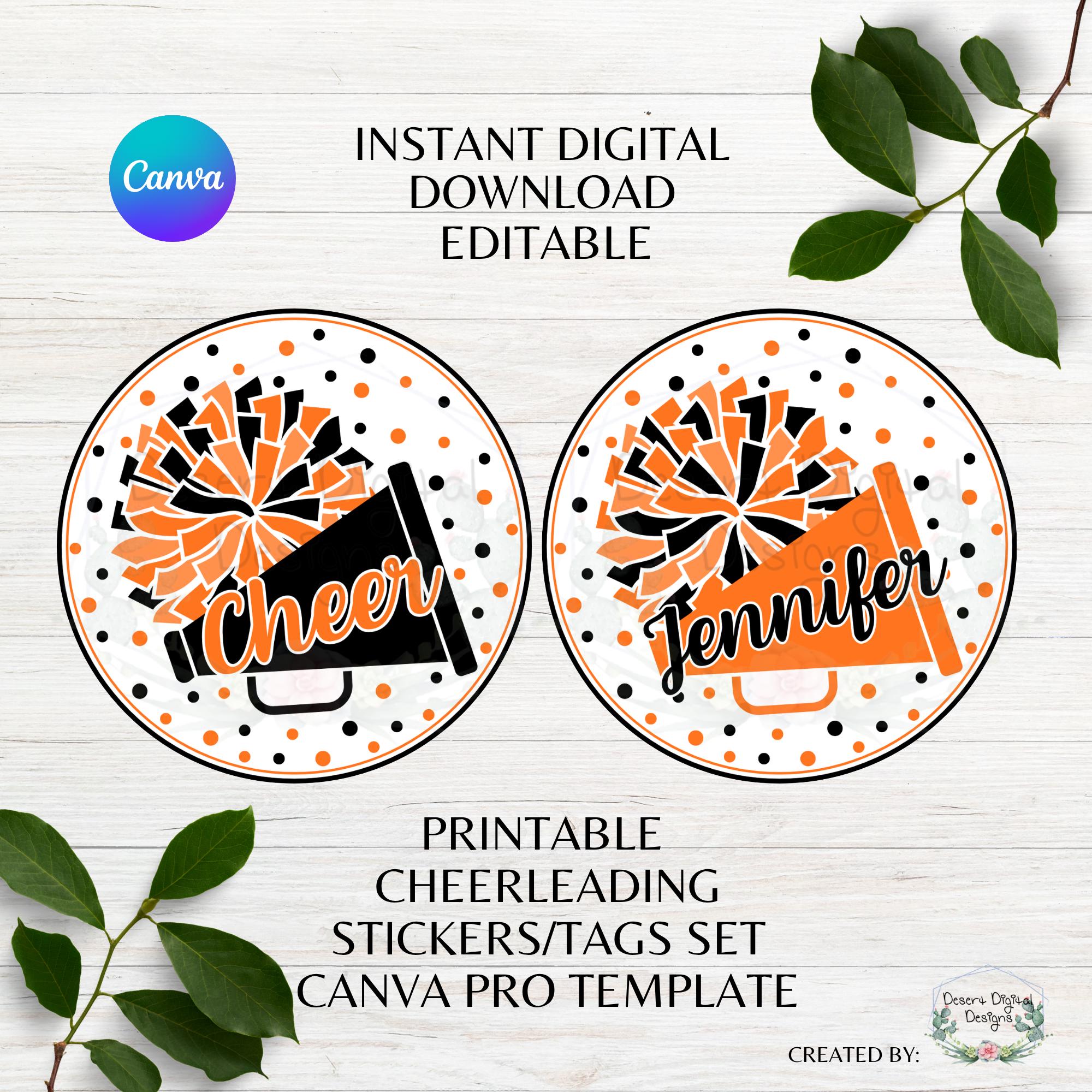 Cheer Editable Set of 2 Printable Cheer Stickers Cheer Editable Name ...