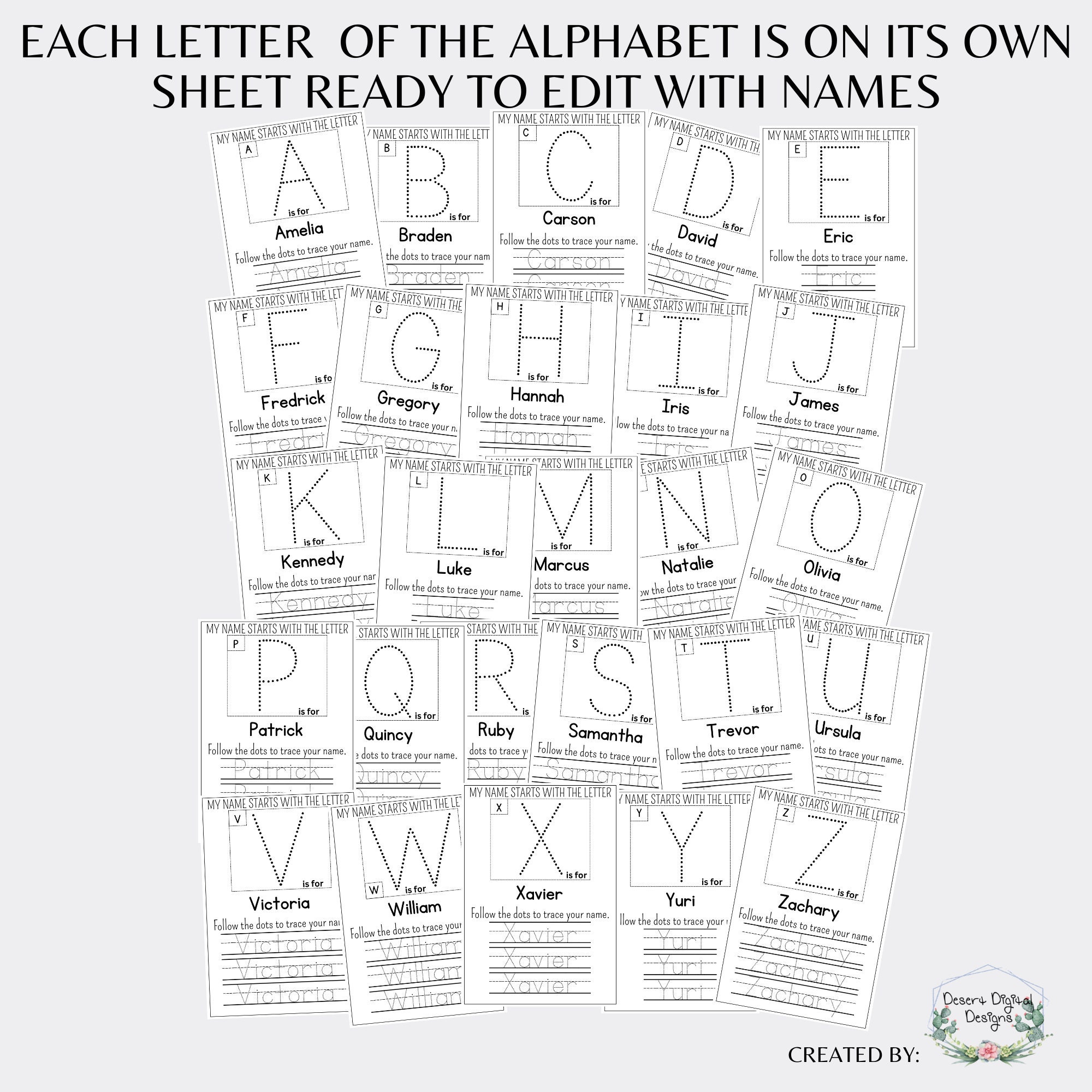 Editable Name Tracing A to Z Practice Worksheets Printable A to Z ...